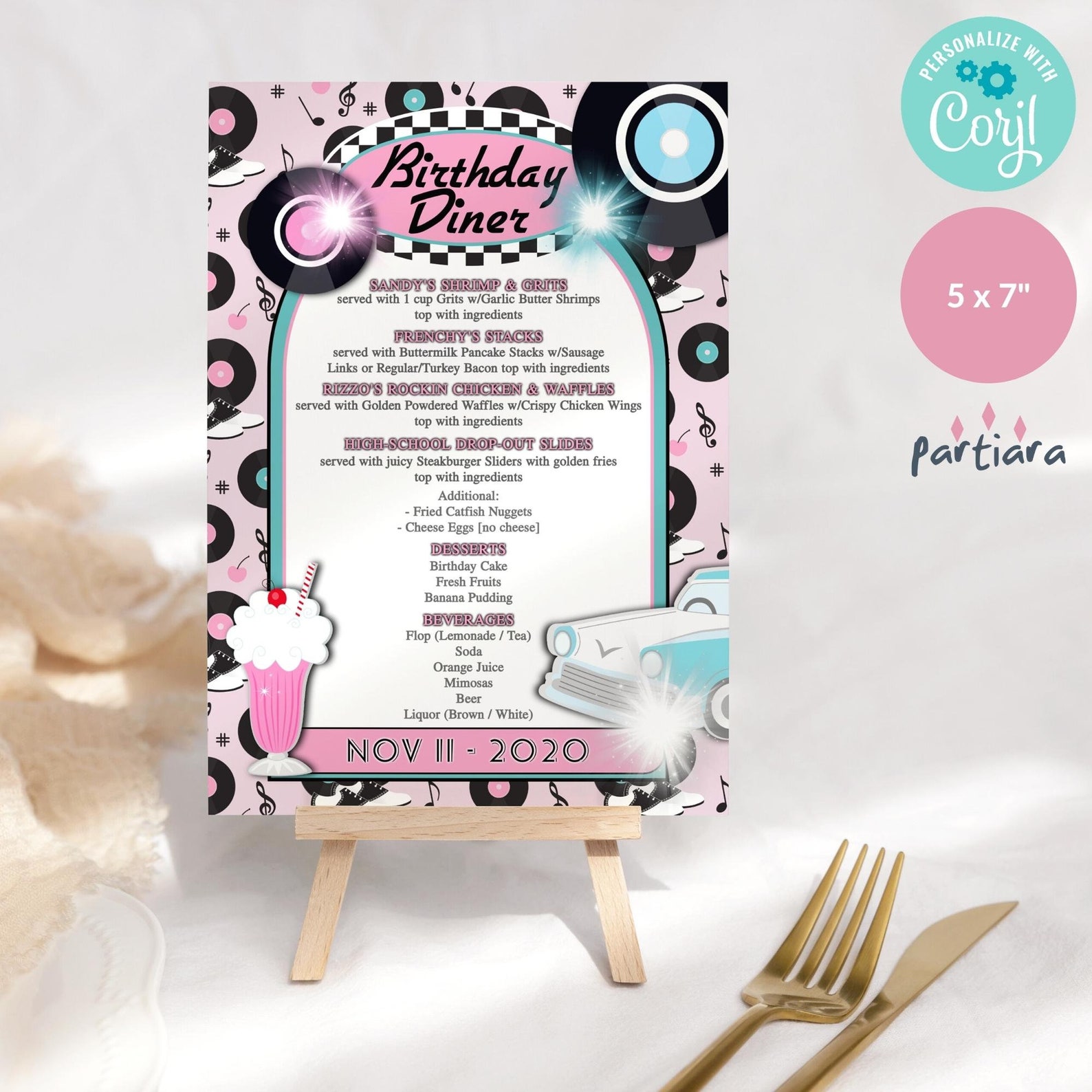 Editable 50s Diner Menu Card Template Retro Birthday Party - Etsy UK