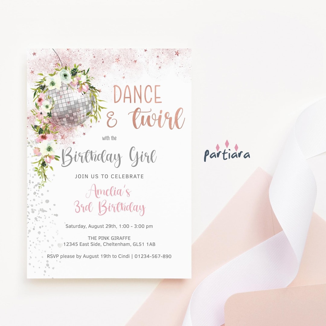Dance and Twirl Birthday Girl Invitation Printable Bohemian Silver ...