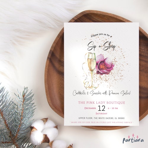 Christmas Flyer Editable Sip & Shop Holiday Boutique Invite - Etsy