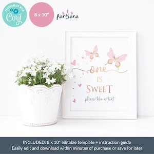 One is Sweet Sign Butterfly 1st Birthday Party Dessert Table Poster ...