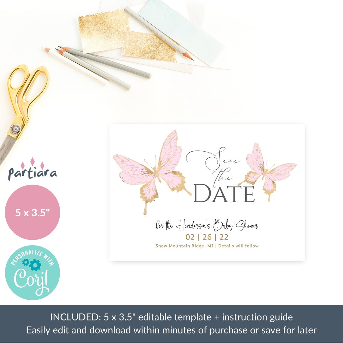 Butterfly Save the Date Card Girl Baby Shower Butterflies New Baby ...
