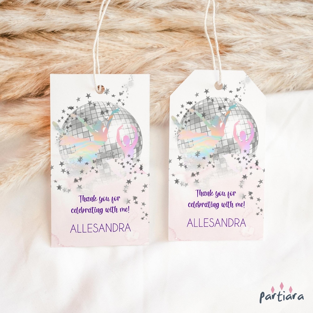 Girl Disco Party Favor Gift Thank You Tag Printable Pastel Blush Pink ...