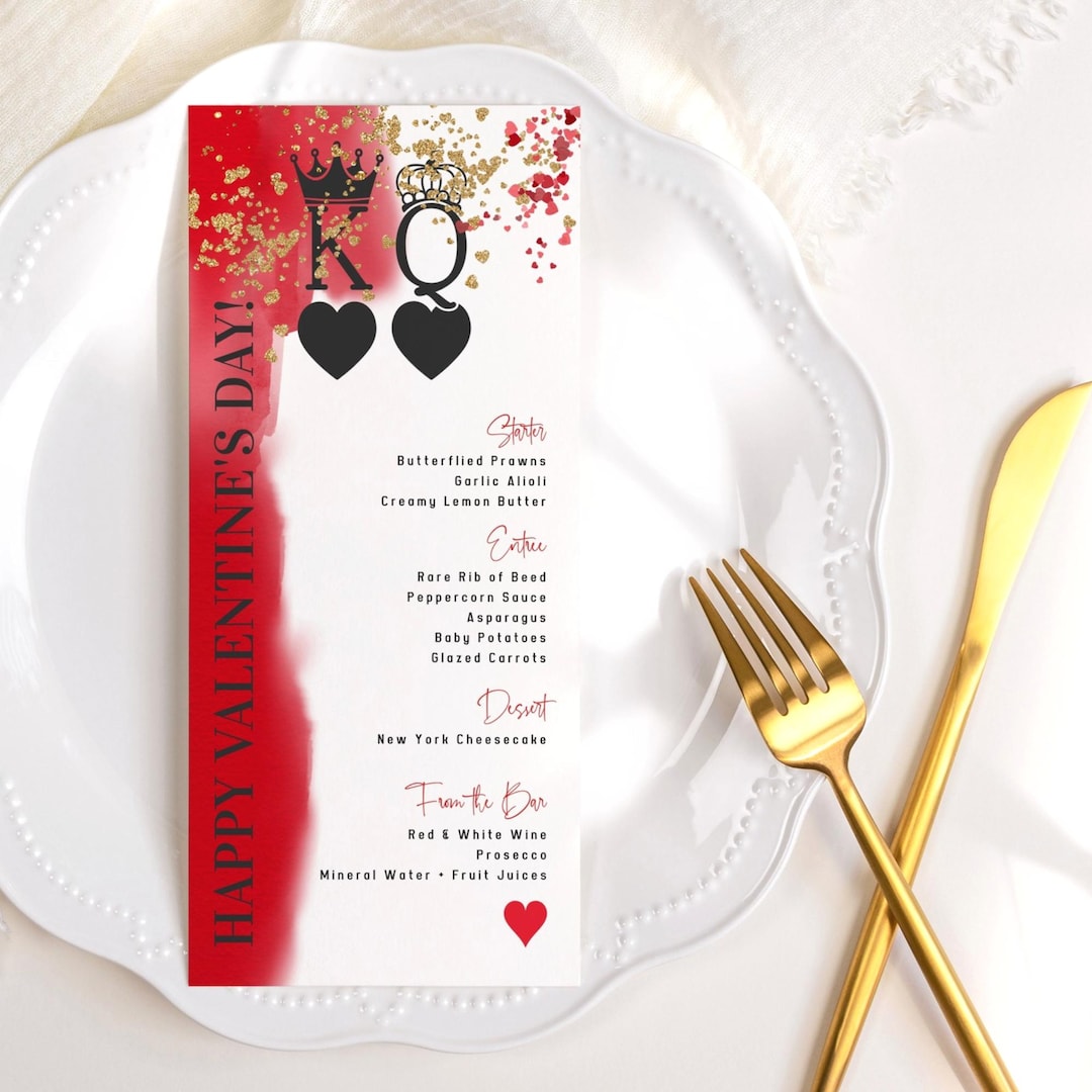 Anniversary Dinner Menu Template, Red Birthday King and Queen Menus ...
