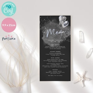 Editable Black and Silver Menu Template, Birthday Party Dinner Menus ...