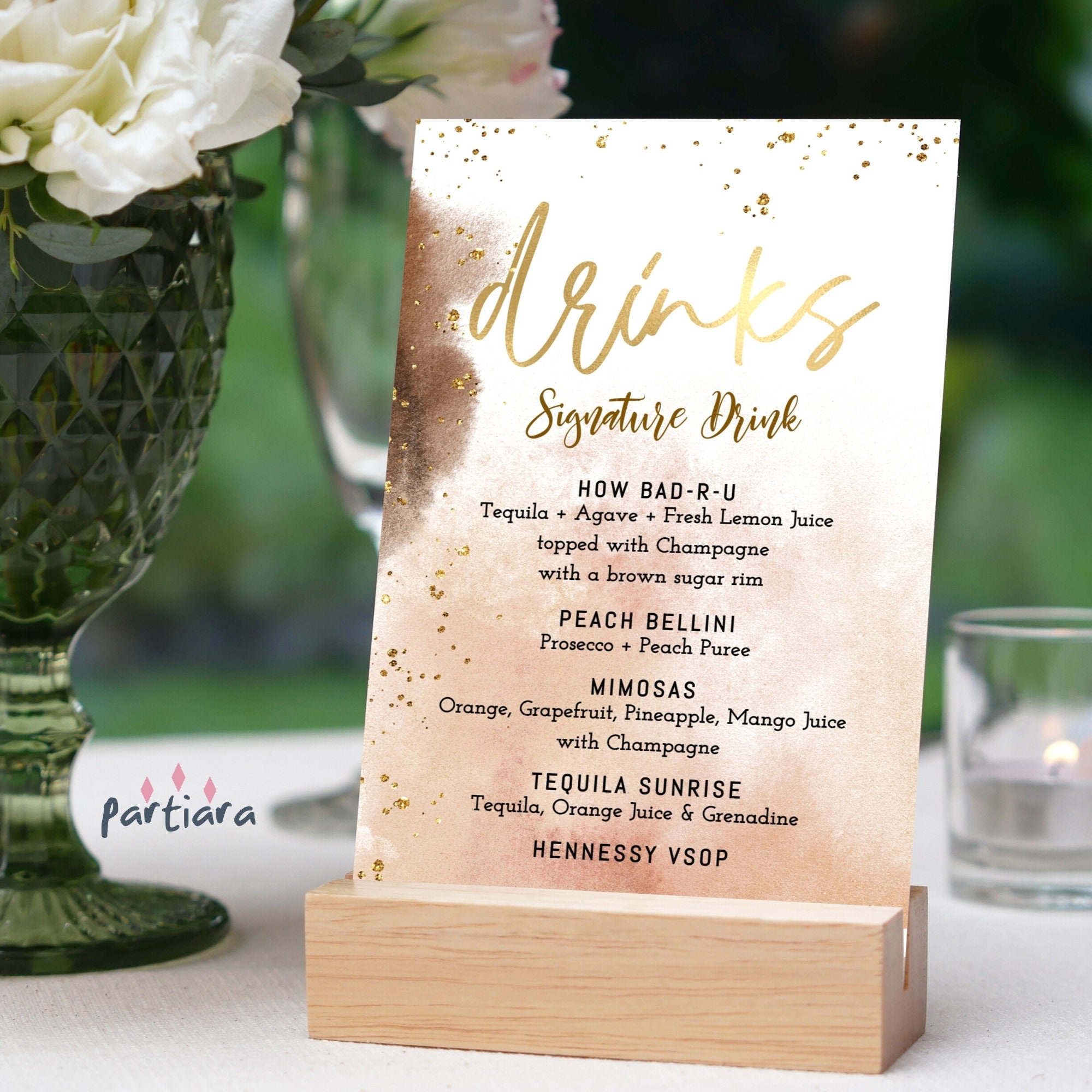 Signature Drinks Menu Birthday Cocktail Bar Table Menus Brown - Etsy