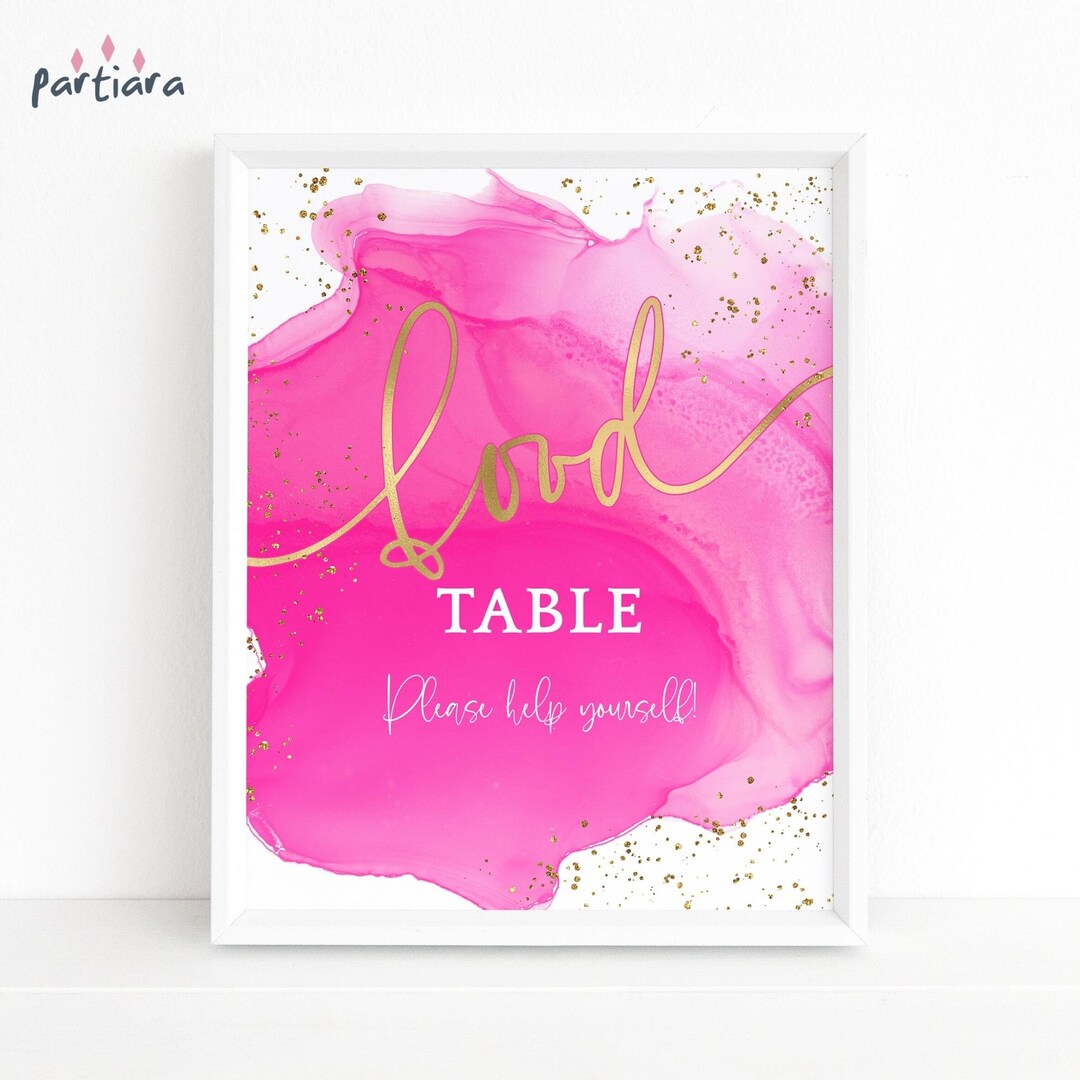 Fuchsia Pink Gold Food Table Decor Sign Printable Ladies Teens Girls ...
