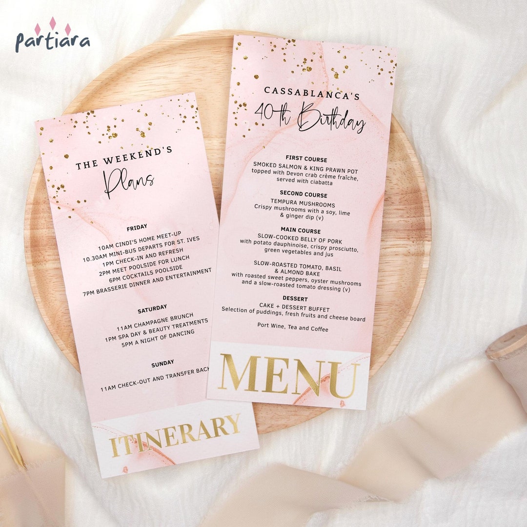 Pink Menu Itinerary Card Birthday Party Programs Table Decor Printable ...