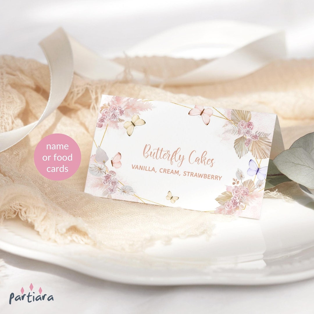Butterfly Place Card Template, Pink Butterflies Birthday Food Tent ...