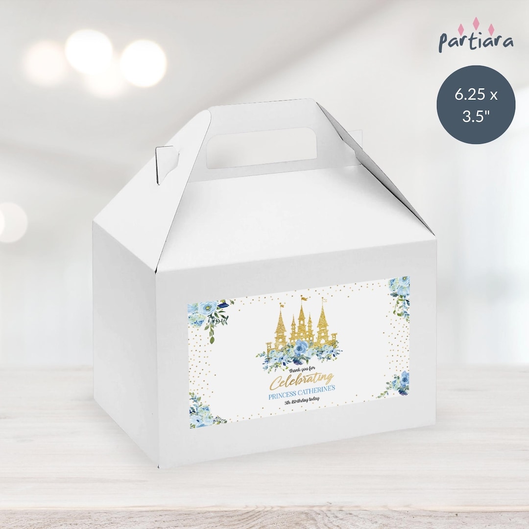 Princess Treats Label, Gable Gift Box Labels Printable, Girls Blue Gold ...