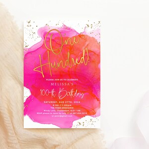 100th Birthday Invitation, Summer Party Invite Template, Pink Orange ...