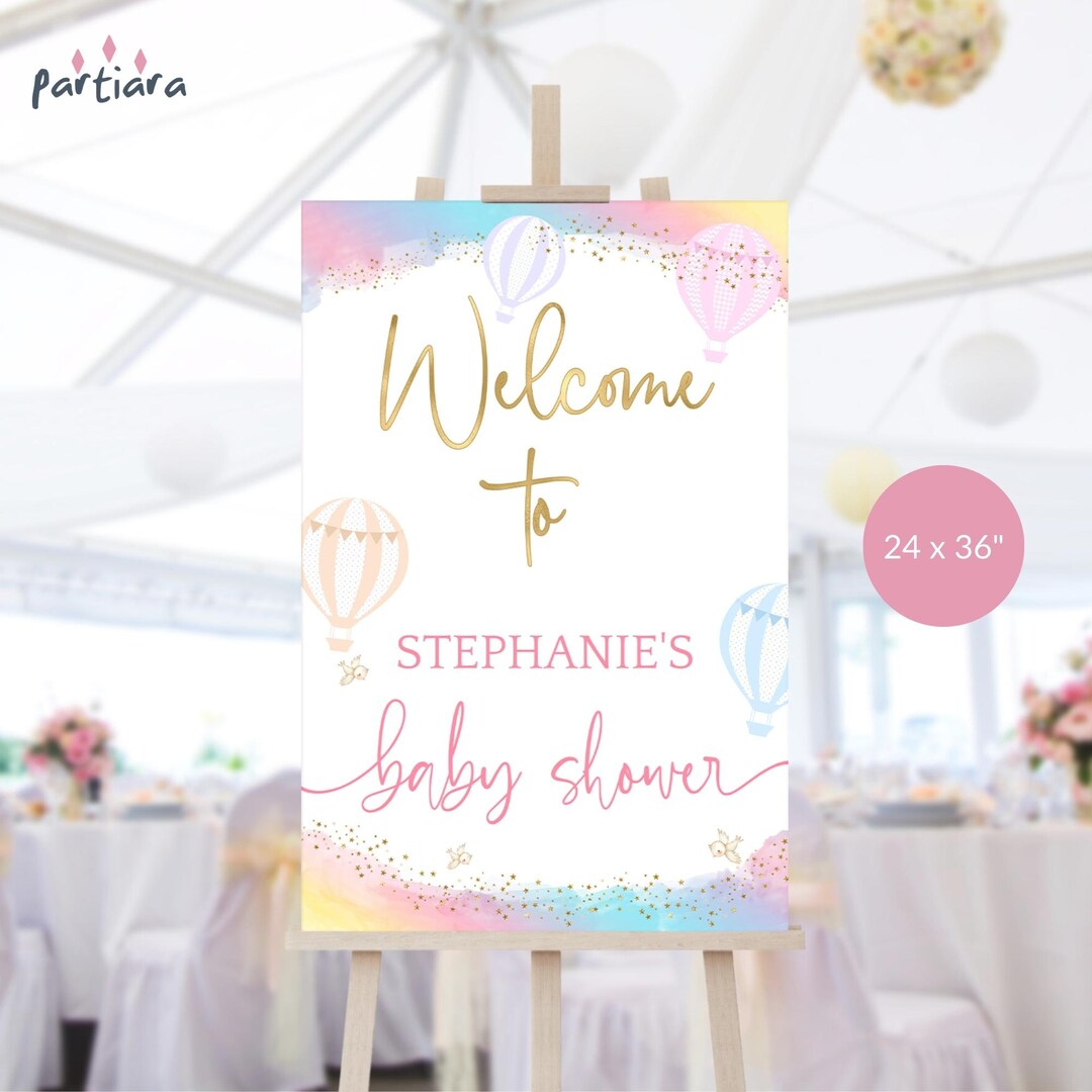 Pastel Balloons Welcome Sign, Baby Shower Party Welcome Poster ...