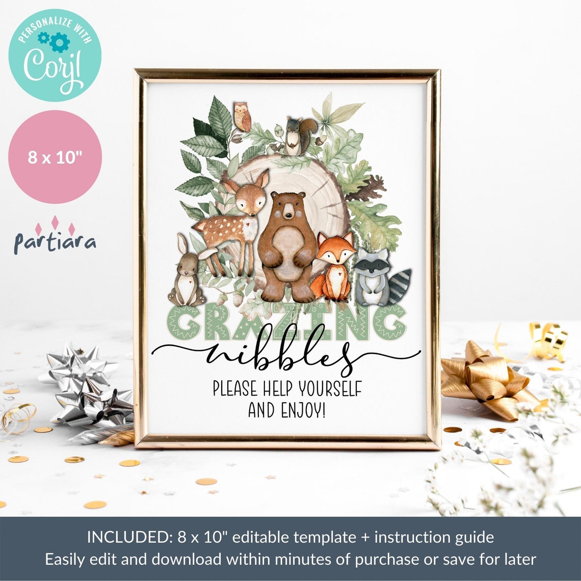 Editable Woodland Animals Grazing Food Table Sign Printable - Etsy