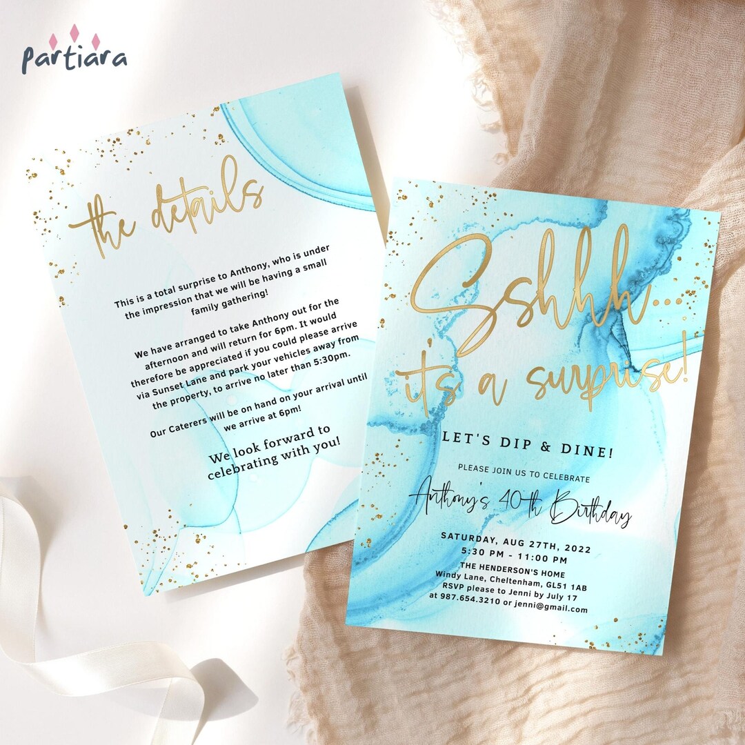 Sky Blue Surprise Invitation, Birthday Party Invite for Ladies, Weekend ...