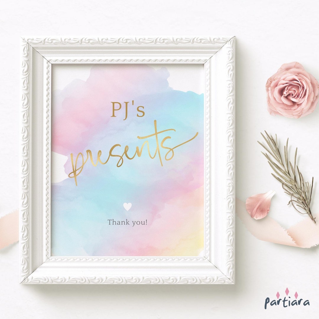 Girl's Pyjama Party Gift Table Sign Printable Rainbow Pajama Sleepover ...