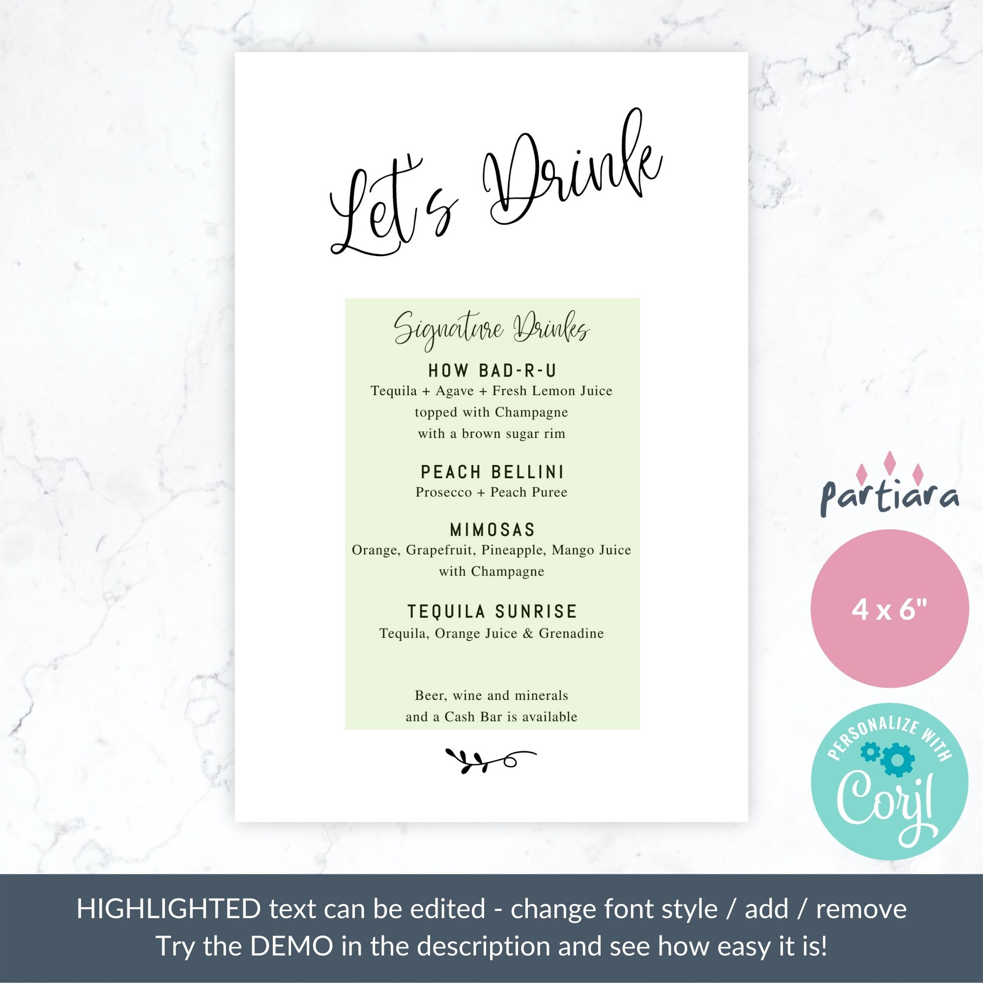 Editable Birthday Signature Drinks Menu Template Lets Drink - Etsy