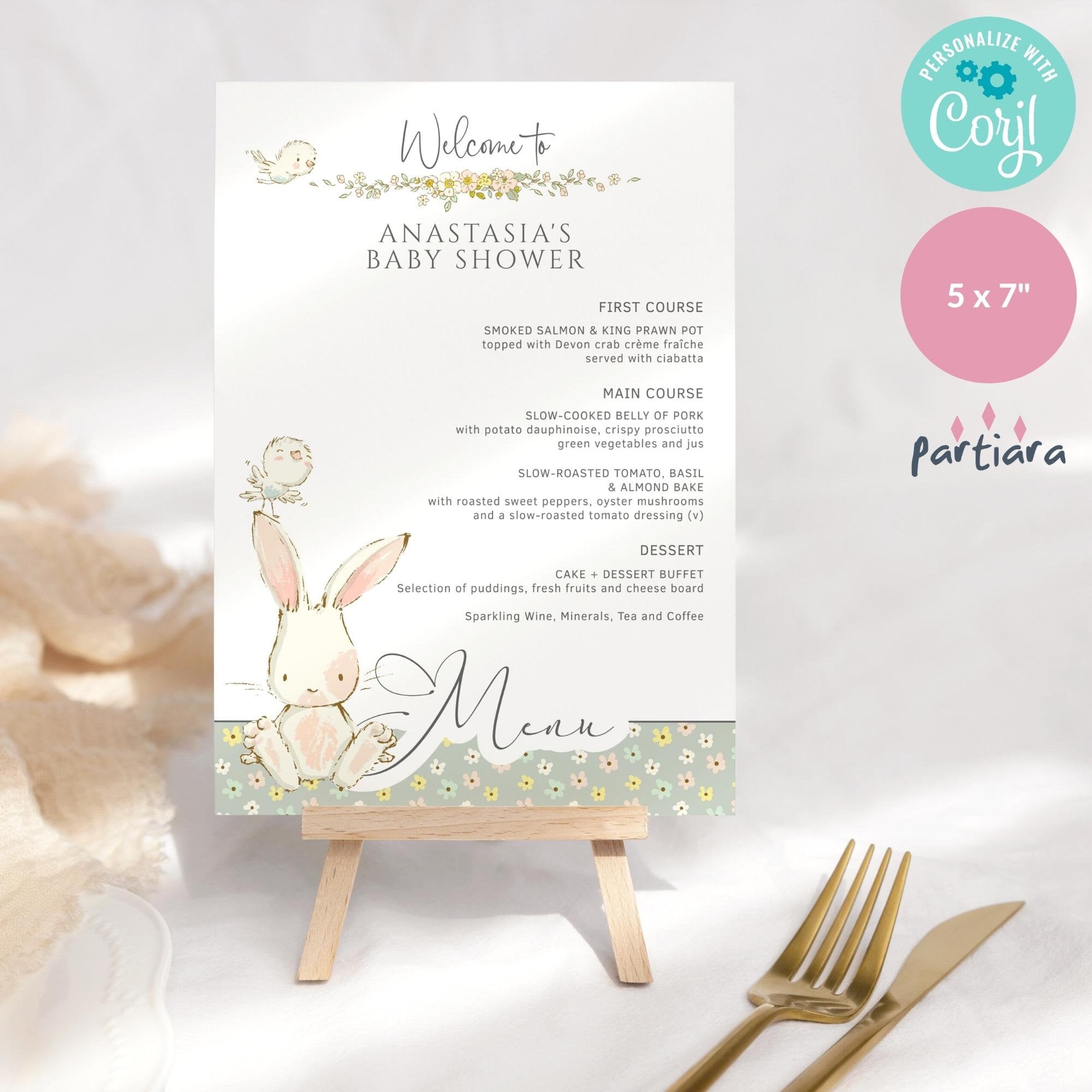 Baby Bunny Menu Easter Baby Shower Menus Boy or Girl Gender - Etsy