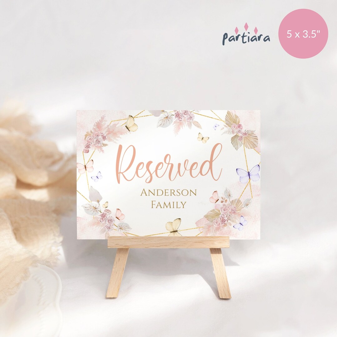 Boho Reserved Table Sign Template, Birthday Butterfly Floral Party ...