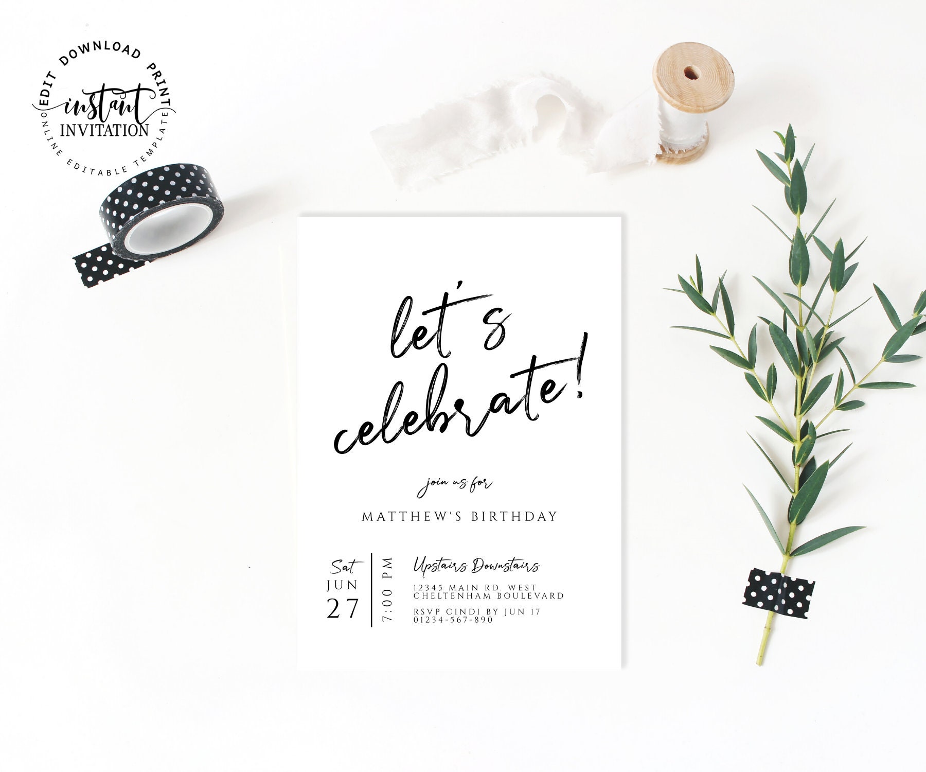 Let's Celebrate Party Invitation Online Editable Template | Etsy