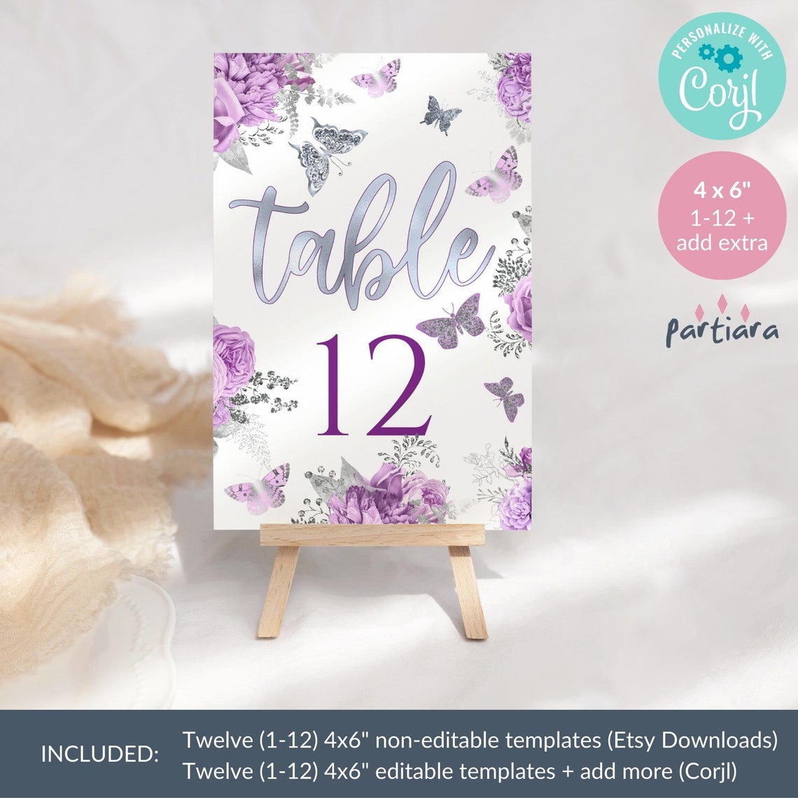 Butterfly Table Numbers Purple Silver Birthday Butterflies Party ...