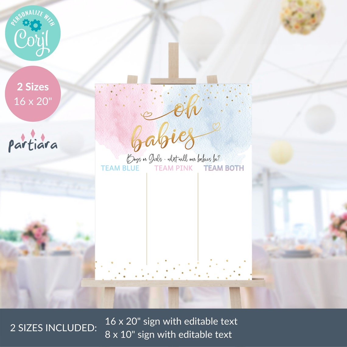 Gender Reveal Twin Baby Tally Sheet Game Sign EDITABLE Twins | Etsy