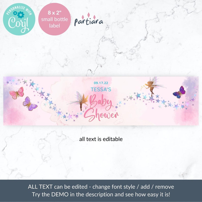 Editable Fairy Party Water Bottle Labels Printable Pink Lilac - Etsy