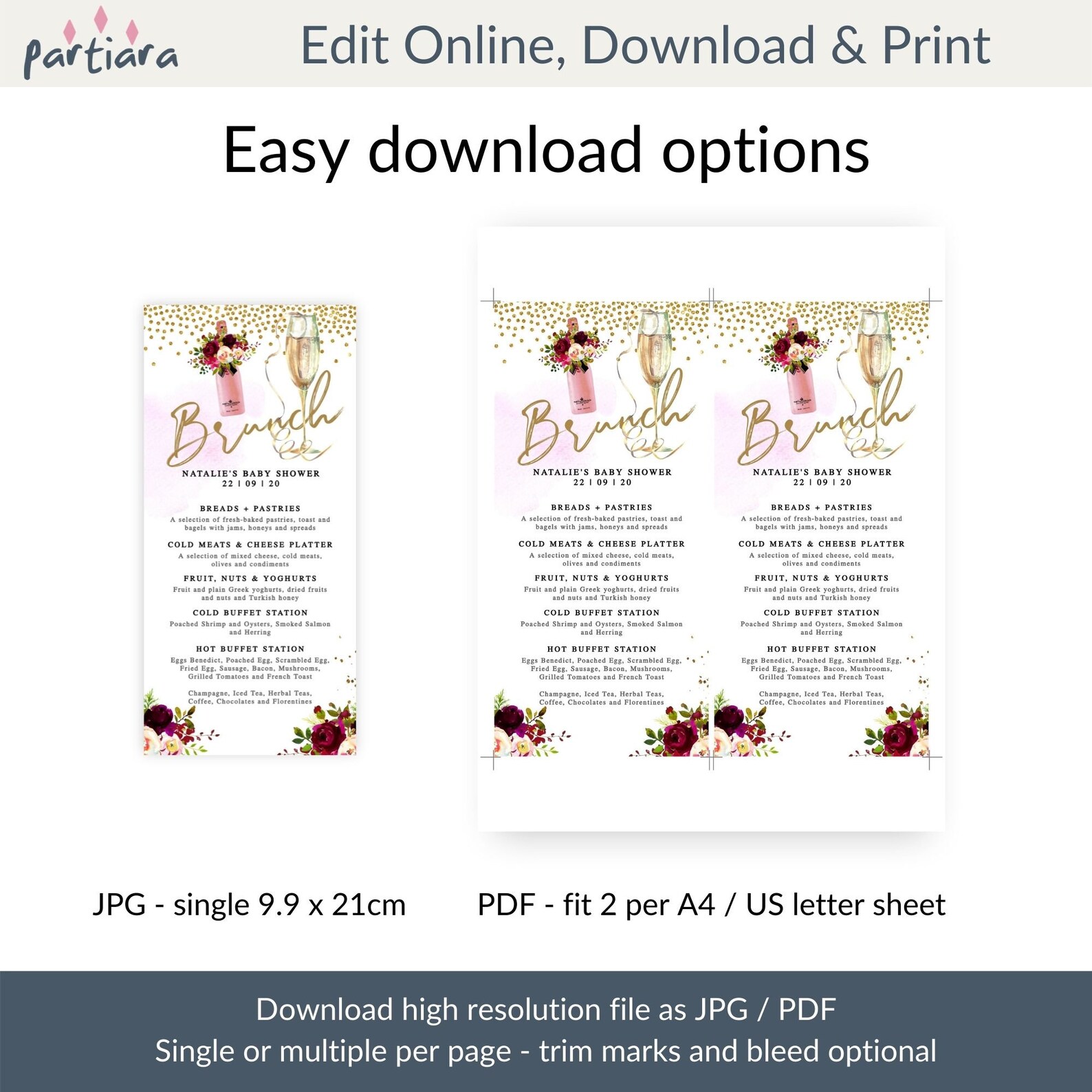 Editable Brunch Menu Template Printable Champagne Brunch - Etsy