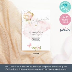 Baptism Invite Godparents Invitations Girl Butterfly Floral Balloons ...