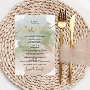 Sage Green Menu Template, Birthday Dinner Party Ladies Menus Printable ...