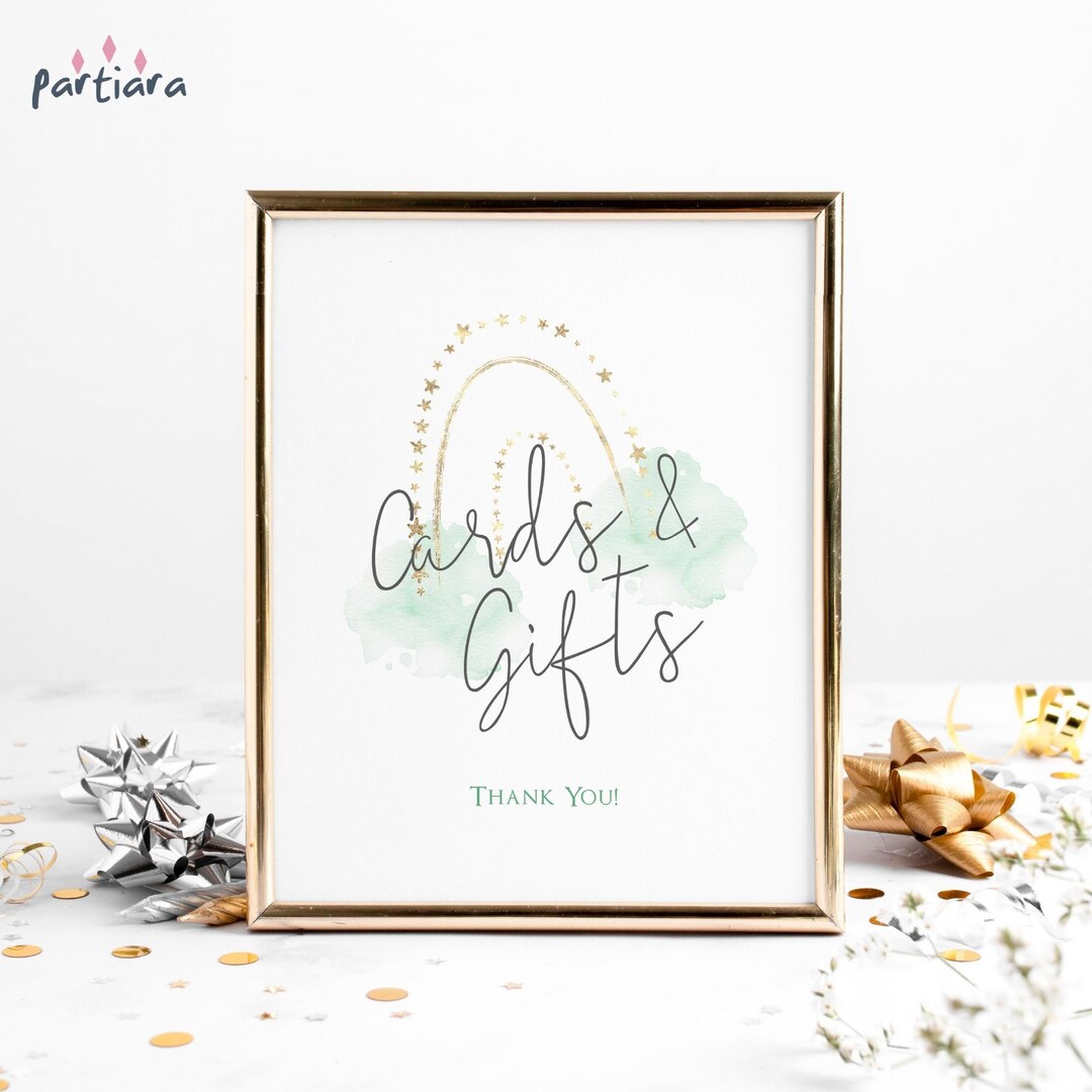 Baby Gift Table Sign Rainbow Baby Shower Cards and Gifts Poster ...