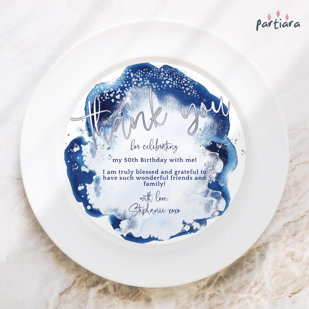Blue Silver Plate Thank You Charger Card Printable Men or Ladies Royal ...