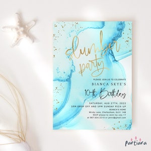 Sky Blue Slumber Party Invite Printable Teen Girls Birthday Sleepover ...