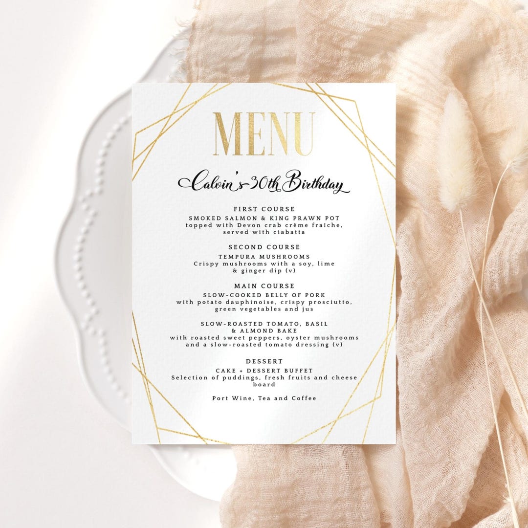 Birthday Menu Dinner Party Table Menus Printable, Editable Menu ...