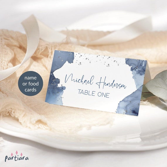 Navy Blue Name Card Birthday Dinner Table Place Cards Printable Men or Ladies Silver White Decor Editable Digital Template Download P263 Etsy UK