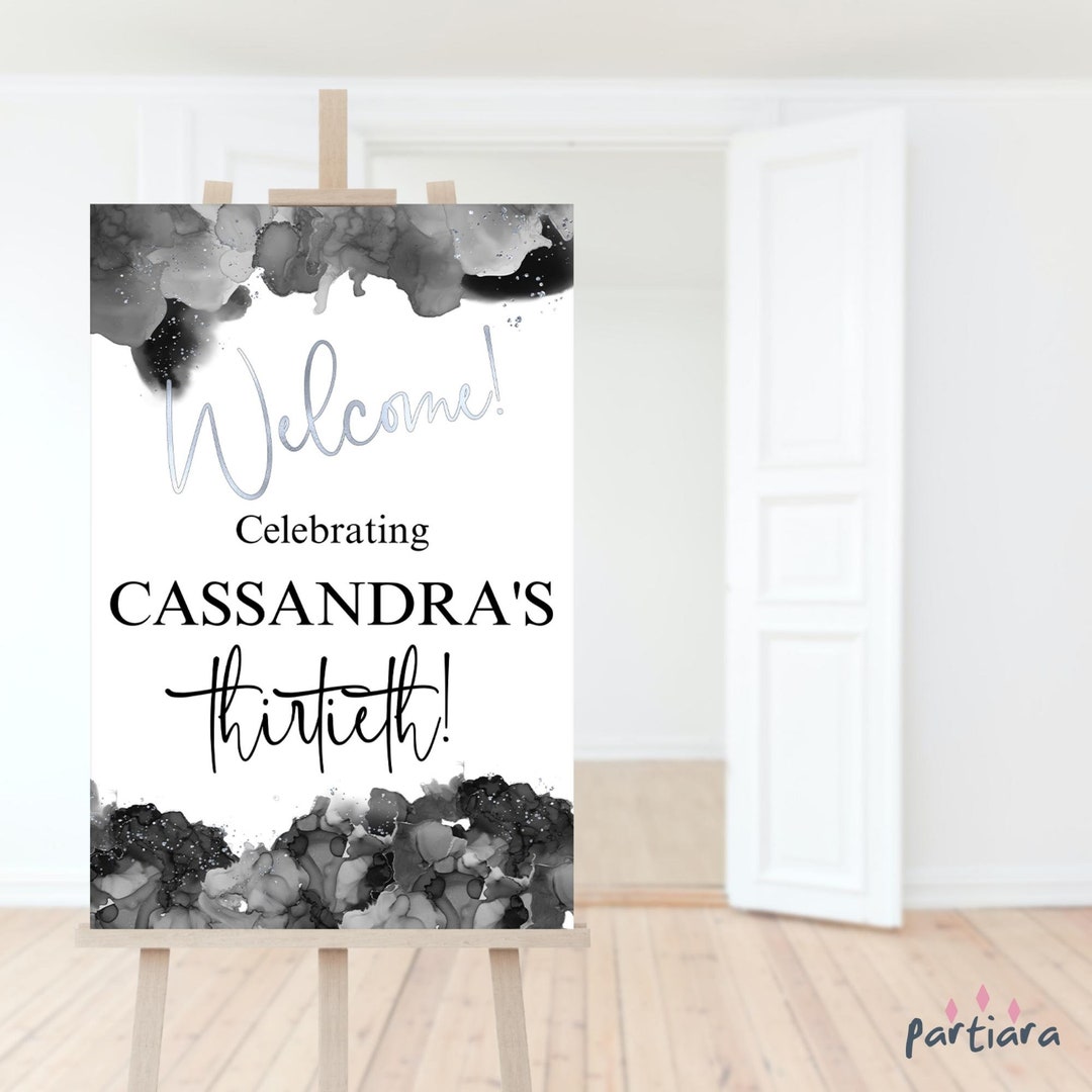 Adult Birthday Welcome Sign Template, Shades of Black White Silver ...