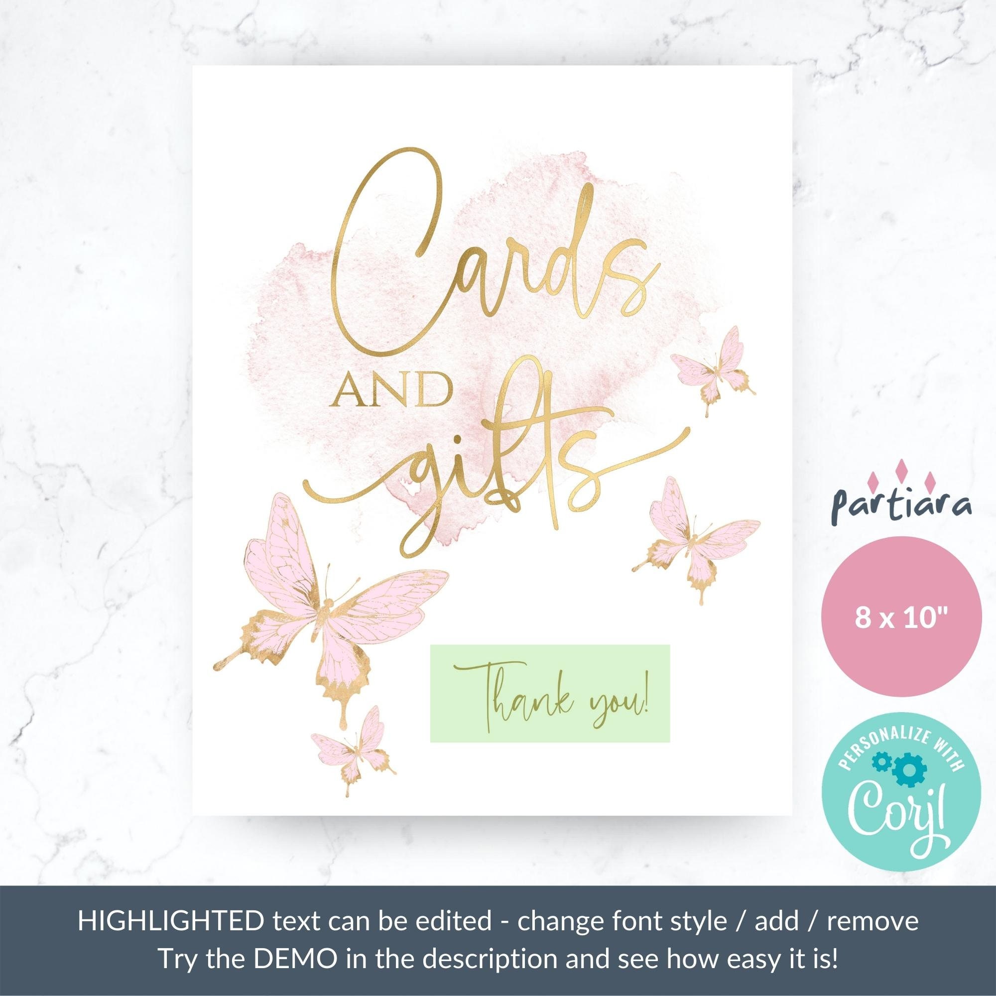 Blush Pink Butterfly Cards & Gifts Table Sign Printable Girl - Etsy