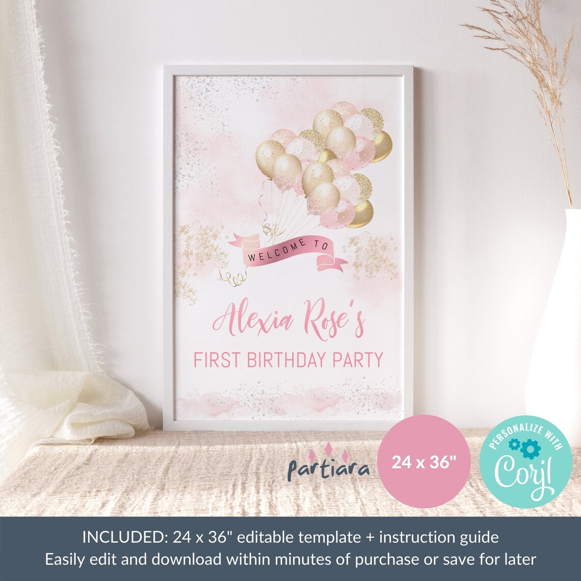 1st Birthday Welcome Sign Girl Party Welcome Poster Board - Etsy