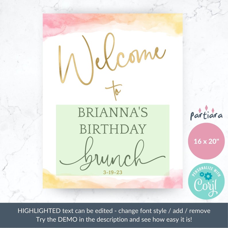 Teen Girls Birthday Brunch Sign Party Welcome Poster Decor - Etsy