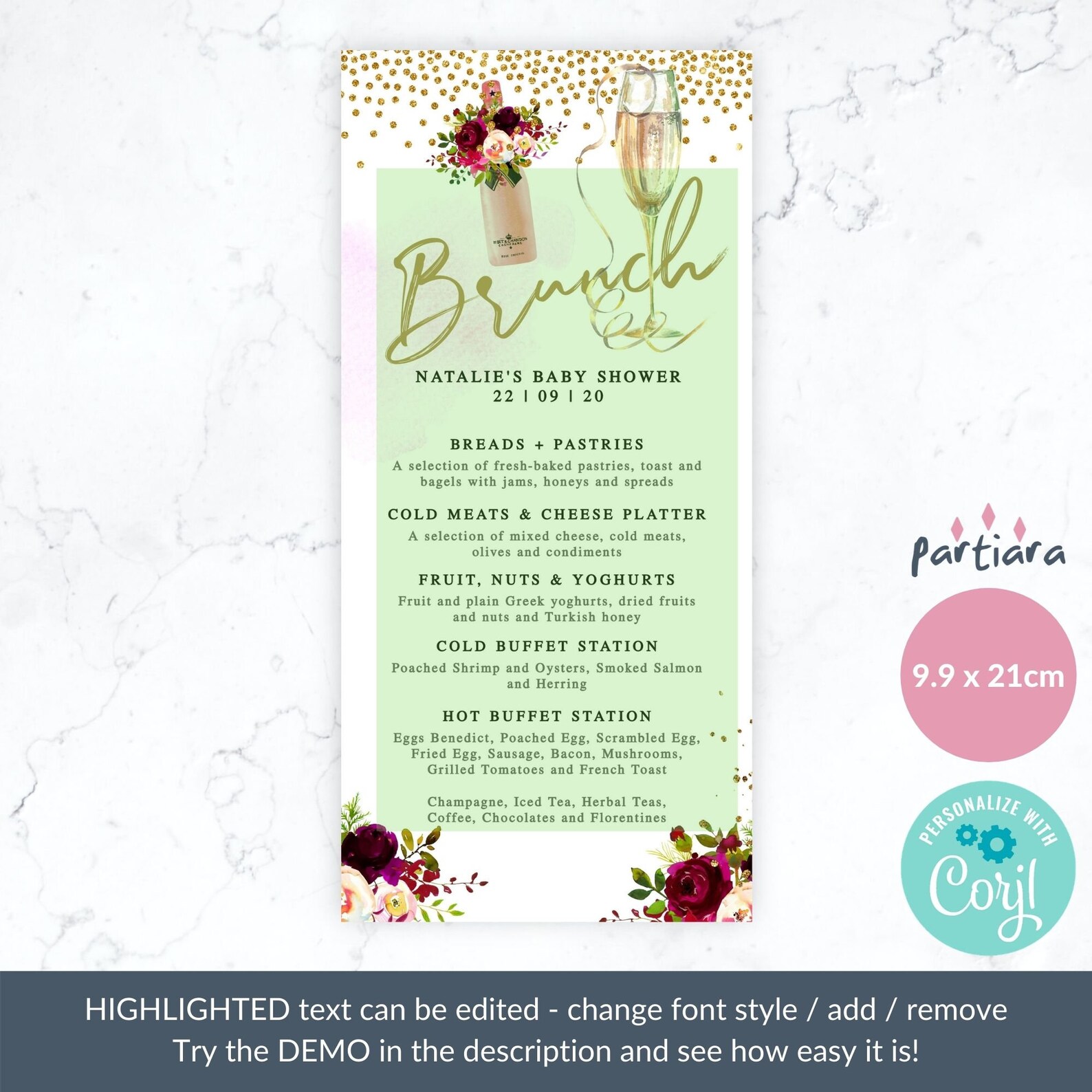 Editable Brunch Menu Template Printable Champagne Brunch - Etsy UK