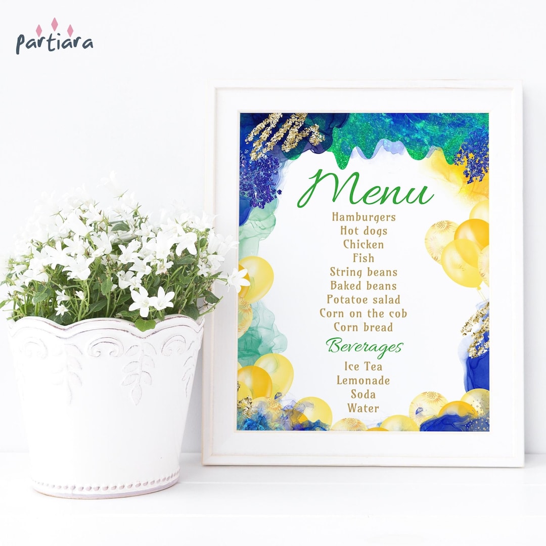 Buffet Table Menu Sign Template, Birthday Brunch Party Printable, Royal ...