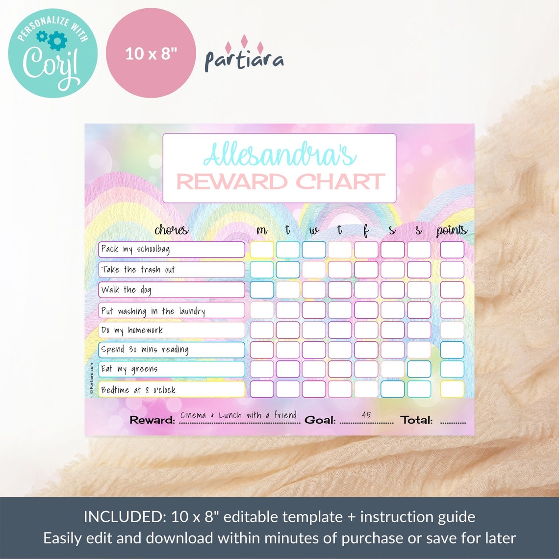 Girls Printable Reward Chart Rainbow Daily Chores Schedule - Etsy