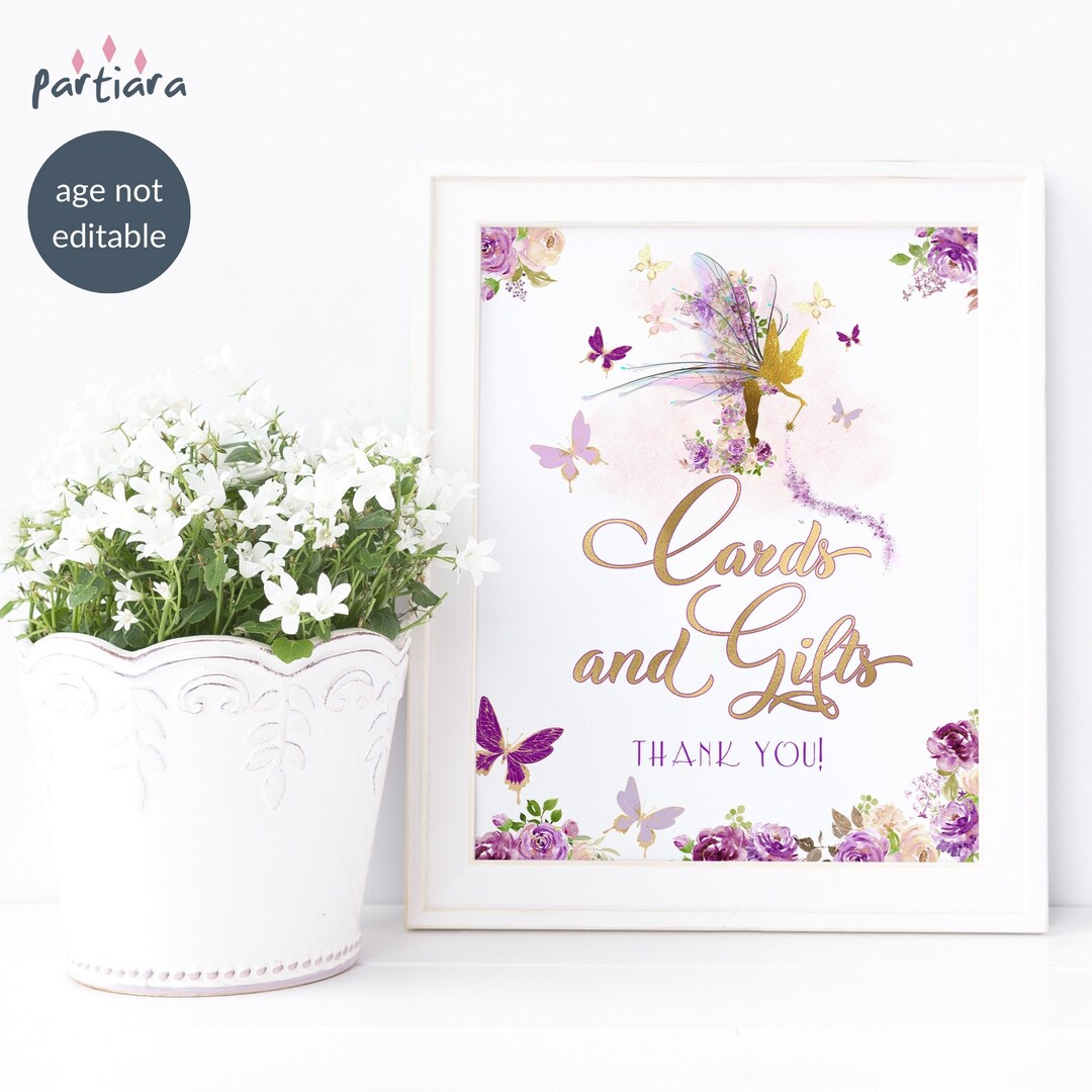Fairy First Birthday Gift Table Sign Printable, Girls Floral ...