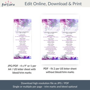 Purple Masquerade Menu Card Printable, Editable Masked Ball Dinner ...