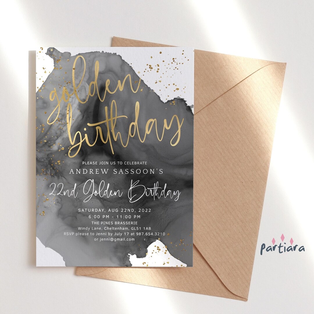 Golden Birthday Invitation Digital Black and Gold Lucky Party Invites ...