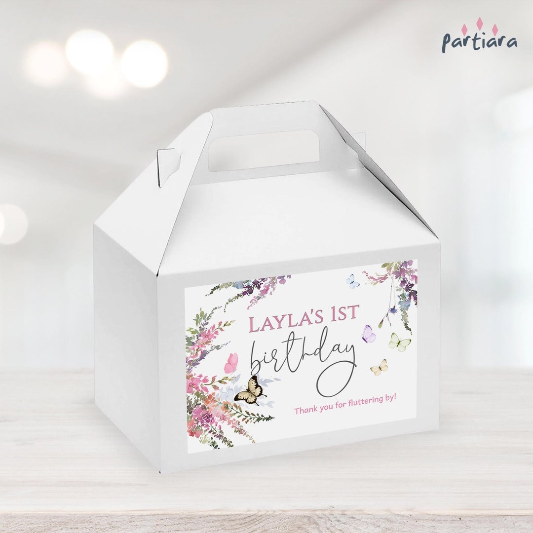 1st Birthday Gift Box Labels, Wildflower Party Gable Label Printable ...