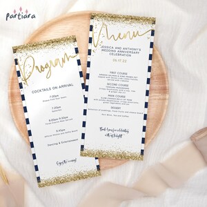 Blue Stripe Menu Program Nautical Birthday Party Table Menus Printable ...