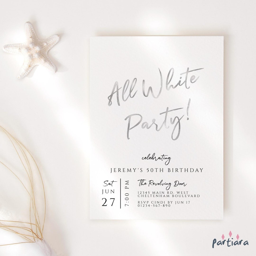 All White Party Invite Birthday Brunch Invitation Printable Ladies ...