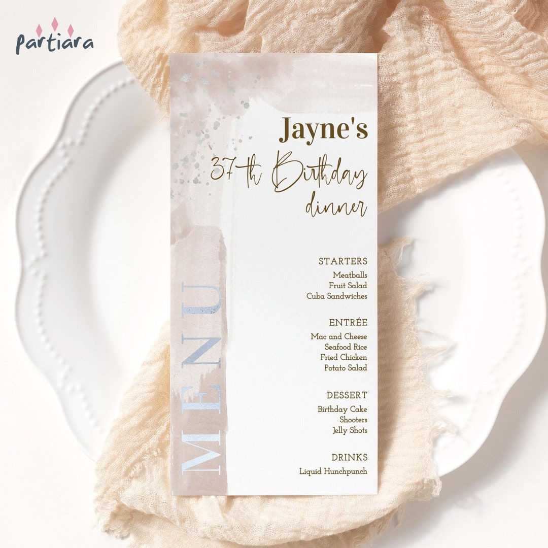 Beige Dinner Menu Template, Nude Silver Birthday Menus Printable ...