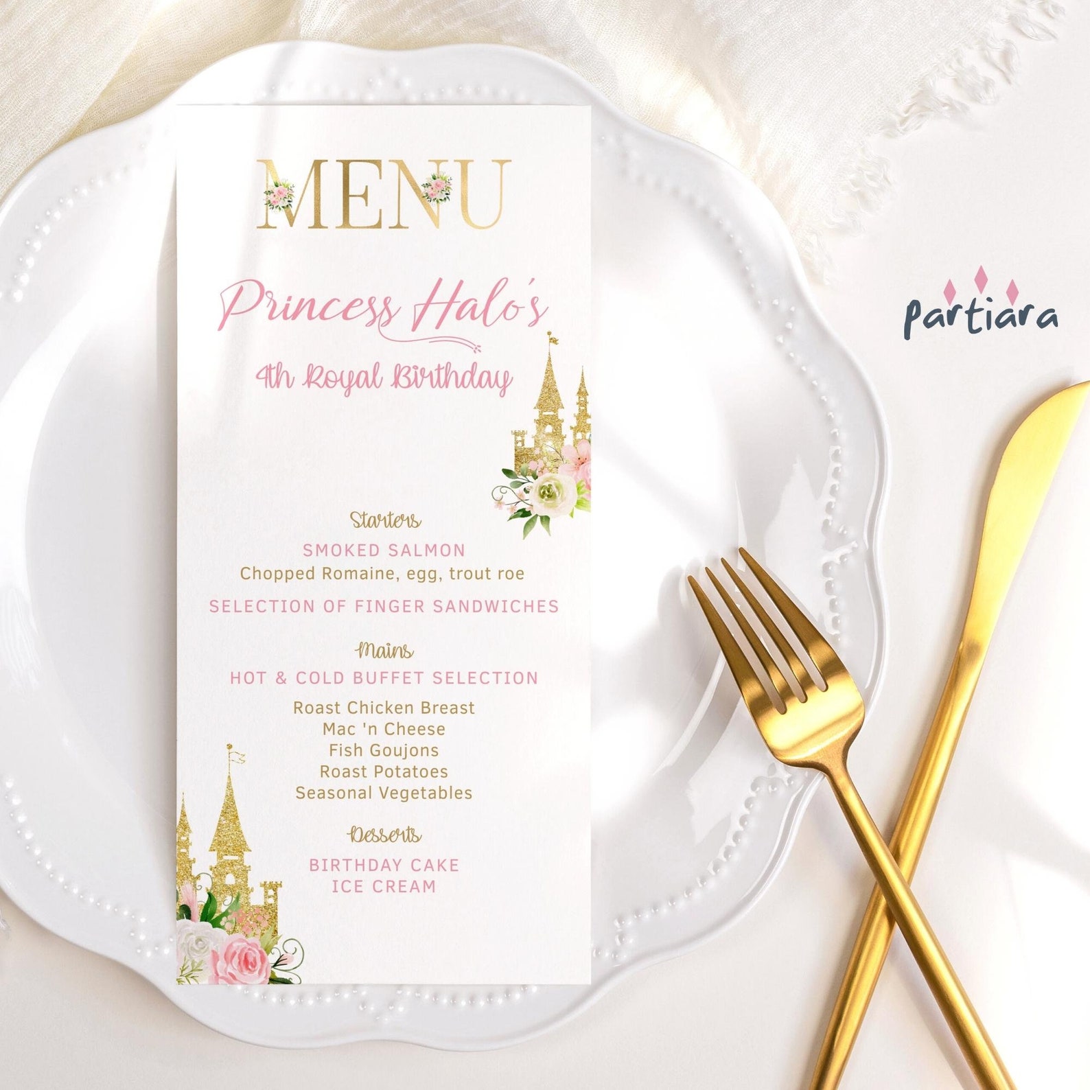Princess Baby Shower Menu Printable Girl 1st Birthday Party | Etsy