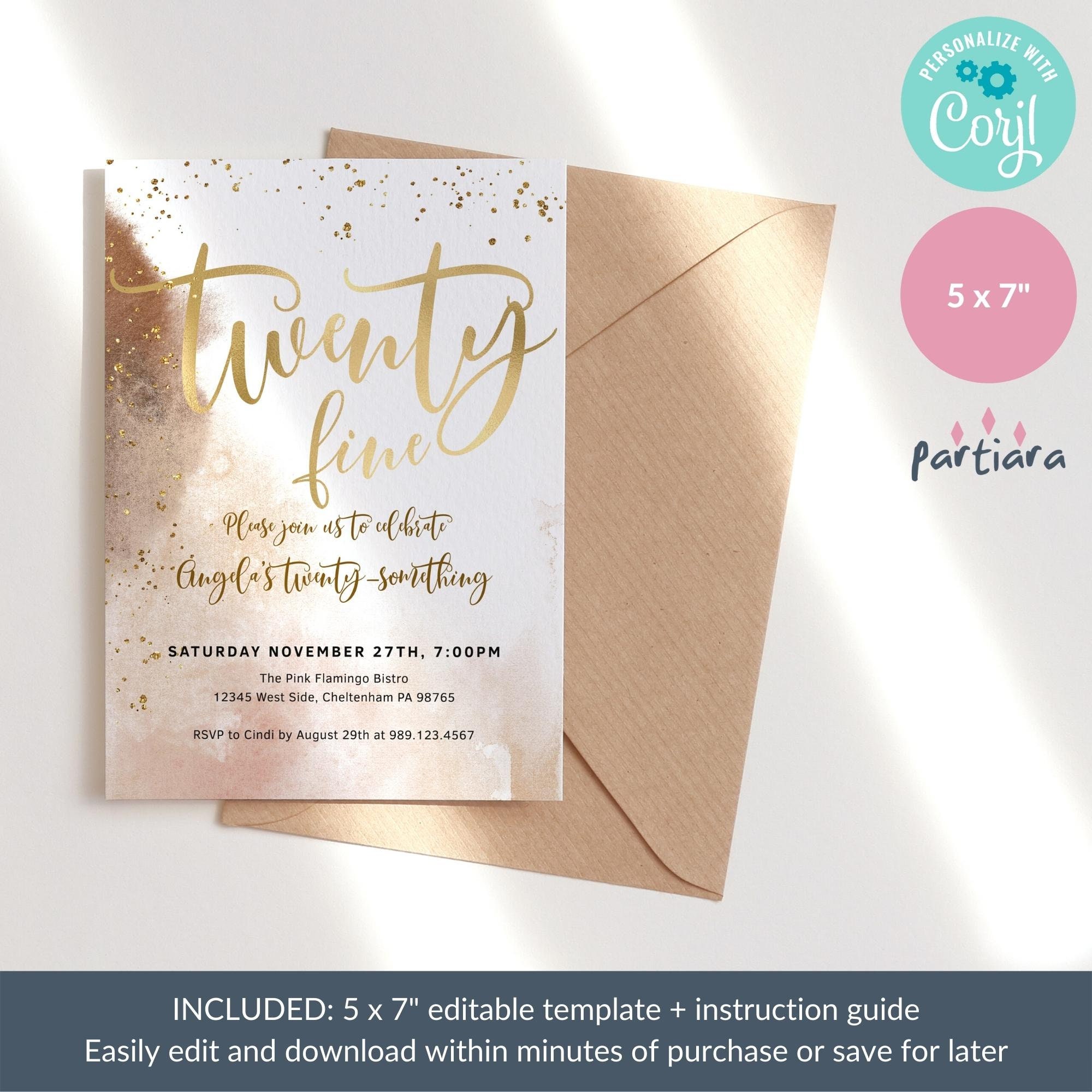 Ladies Twenty Fine 20th Birthday Invitation Brown and Gold - Etsy