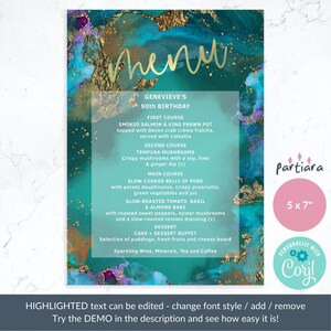 Emerald Menu Template, Birthday Dinner Party Menus Printable, Green ...